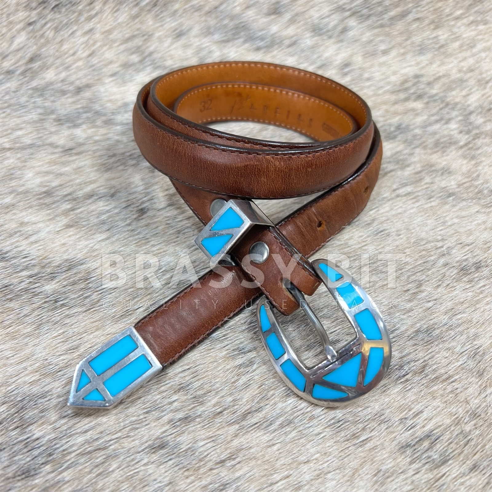 Vintage Pat Areias Sterling Silver Inlayed Turquoise Belt Buckle Set ...