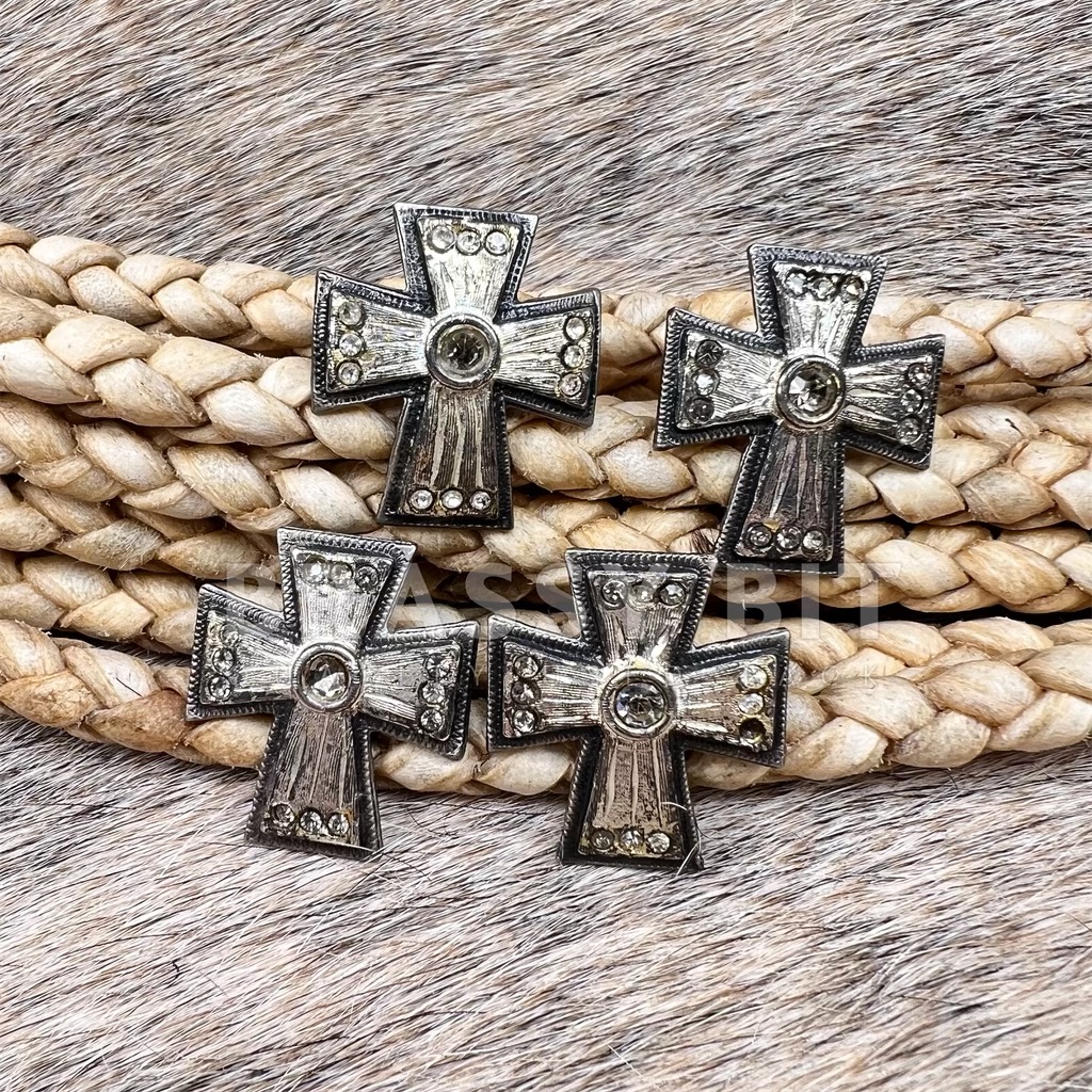 Vintage Tristan Silver Cross Conchos Set – Brassy Bit Tack
