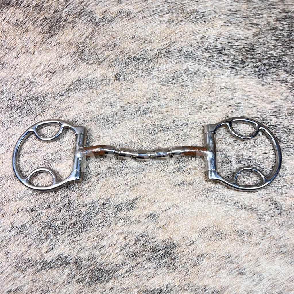 5″ Myler Triple Barrel Western D Snaffle w/ Hooks – Brassy Bit Tack