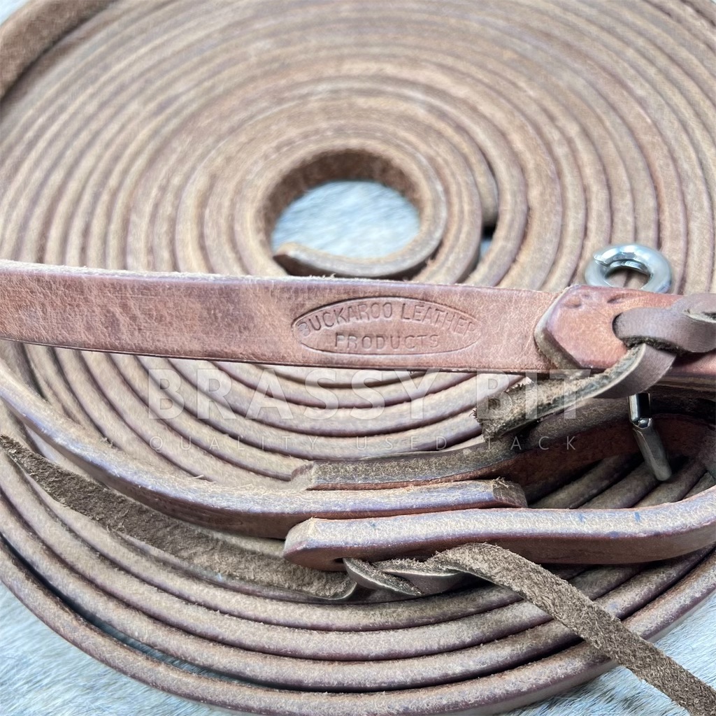 15′ Buckaroo Leather Products Hermann Oak Driving Reins – Brassy Bit Tack