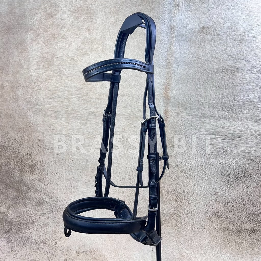 F/S Rhinegold Monocrown Dressage Bridle w/ Crank Noseband – Brassy Bit Tack